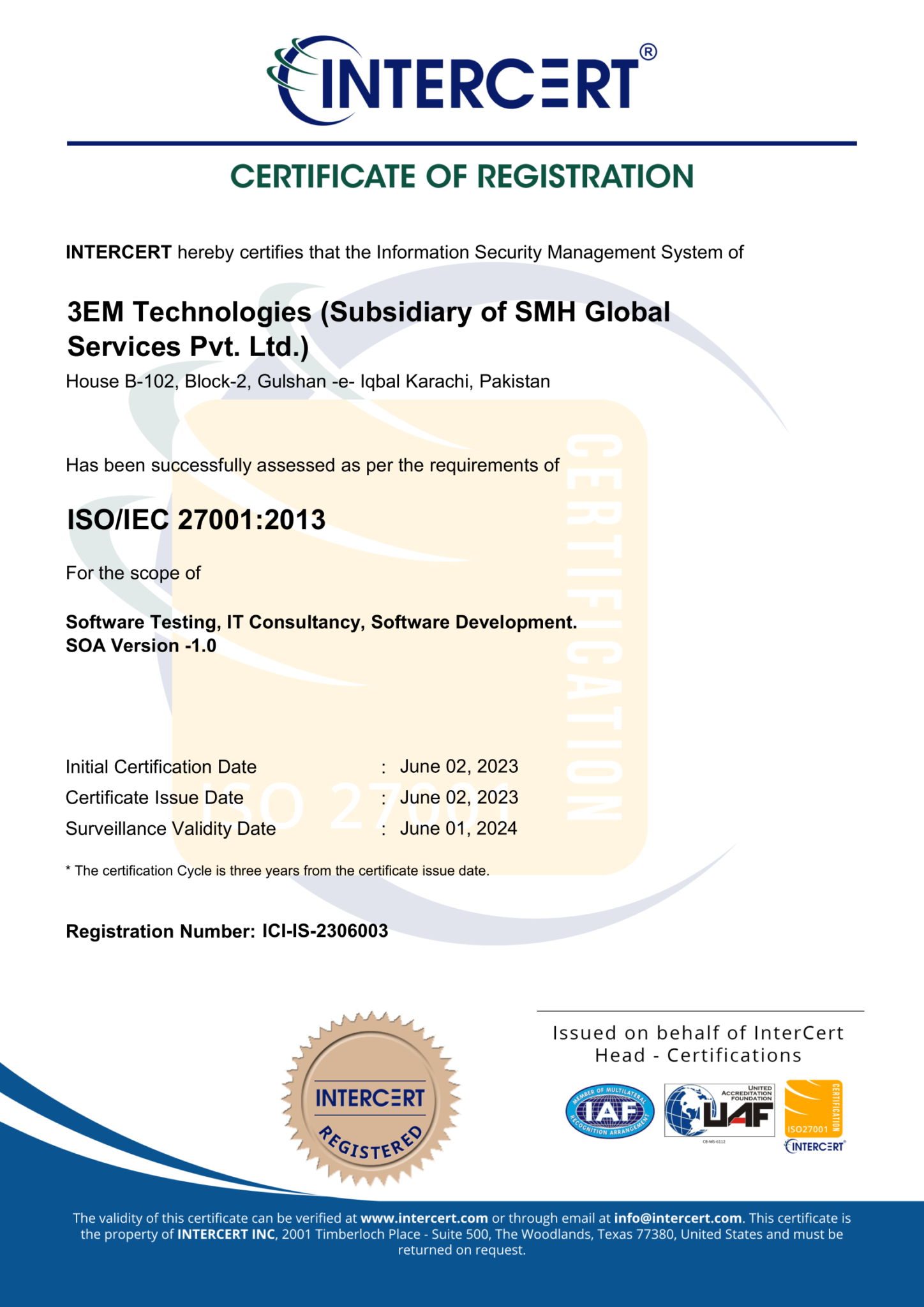 ISO 27001 Certificate – 3em Technologies